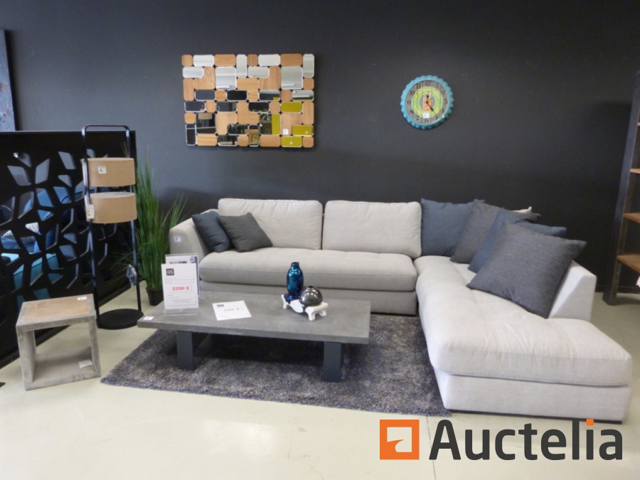 L-shaped fabric sofa, table living room in Mortex, lamp, carpet, wall ...