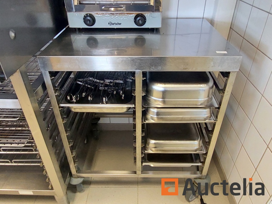 1 x Inox tafel op wielen + schalen - Horeca - Werk tafels - auctelia.com